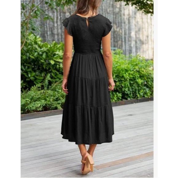 Merokeety | Dresses | Merokeety Womens Flutter Black Smocked Midi Dress ...